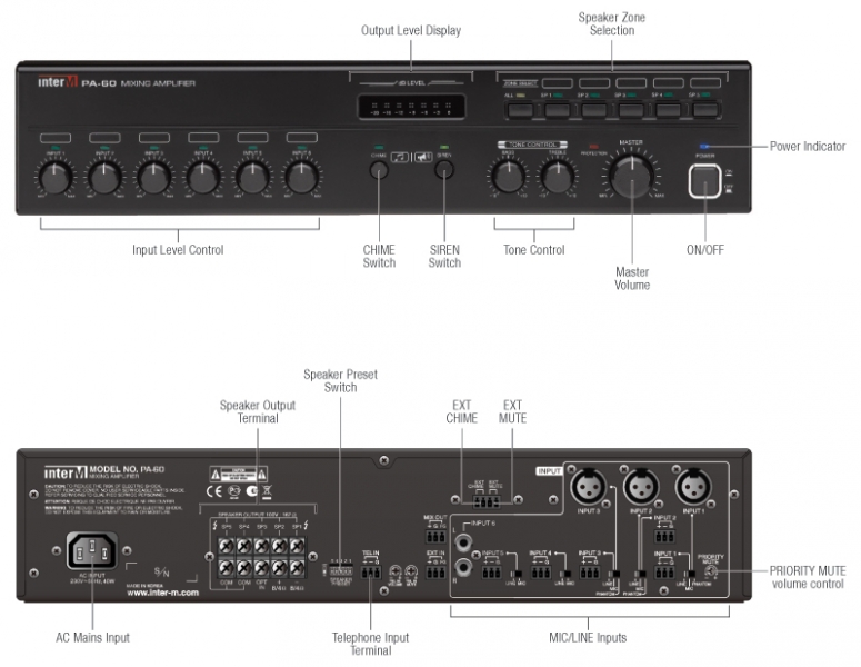 Inter-M Digital 60 Watt Mixer Amplifier PA60A